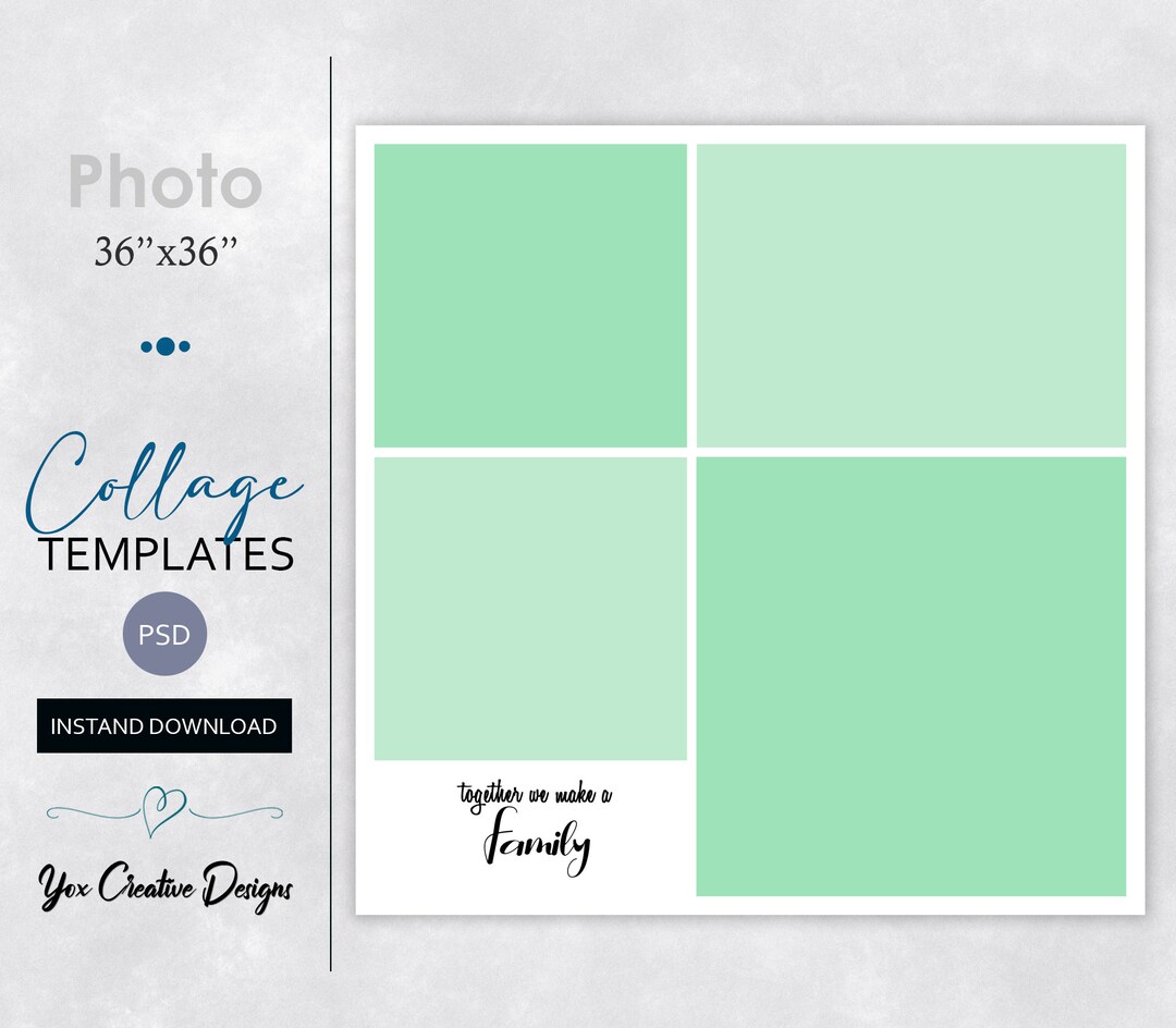 Photo Collage Template 36x36 for 4 Photos, Digital Family Photos ...