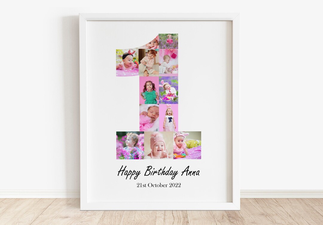 Personalized First Birthday Collage, Number 1 Photo Collage Poster, 1st ...