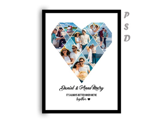 Heart Shape Photo Collage Template Diamond Shape Love - Etsy India