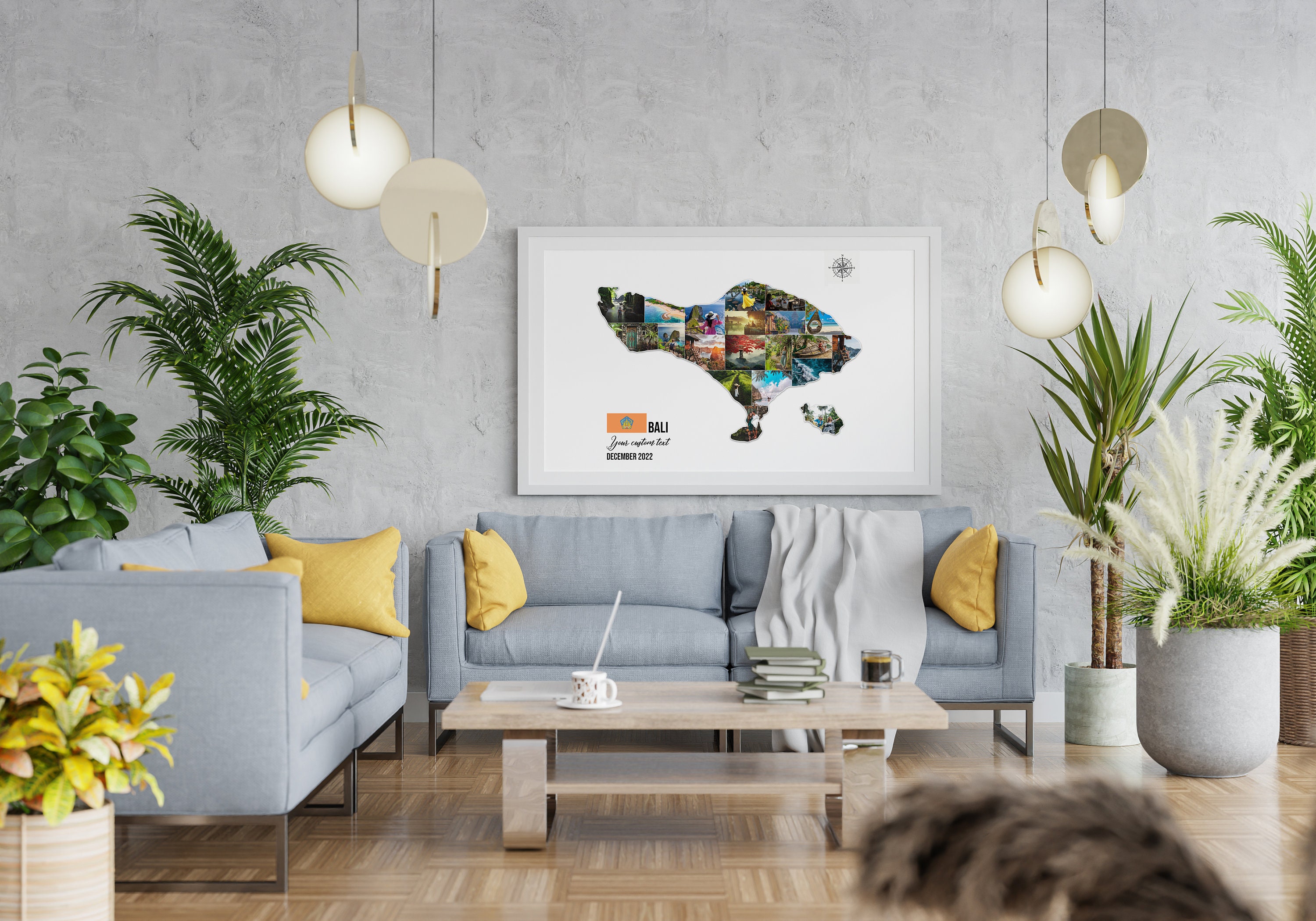 Personalized Bali Travel Map, Bali Map Photo Collage, Customize Bali ...