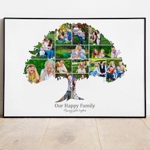 Tree Shape Photo Collage Template, Family Tree, Our Happy Family ...
