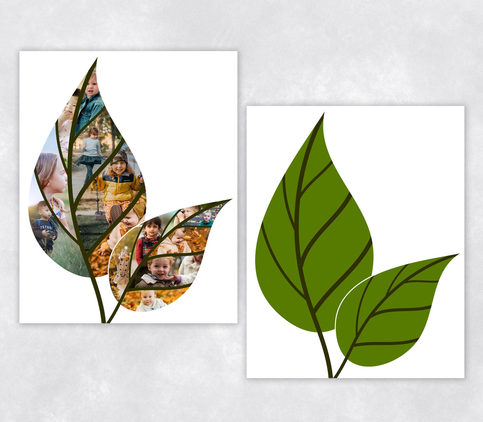 Leaf Photo Collage Template in 8x10 2 Leaves - Etsy