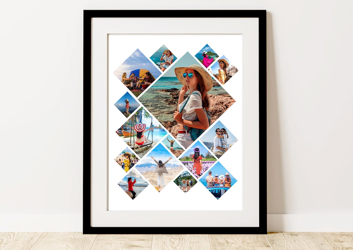 Photo Collage Template in Diamond Shape Personalized Gift - Etsy India