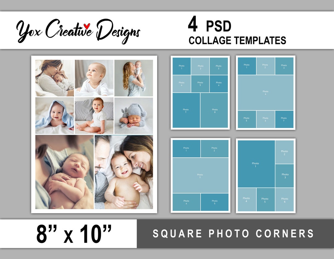 Buy 8x10 Photo Collage Templates: Portfolio Design (4 PSD Digital Files ...