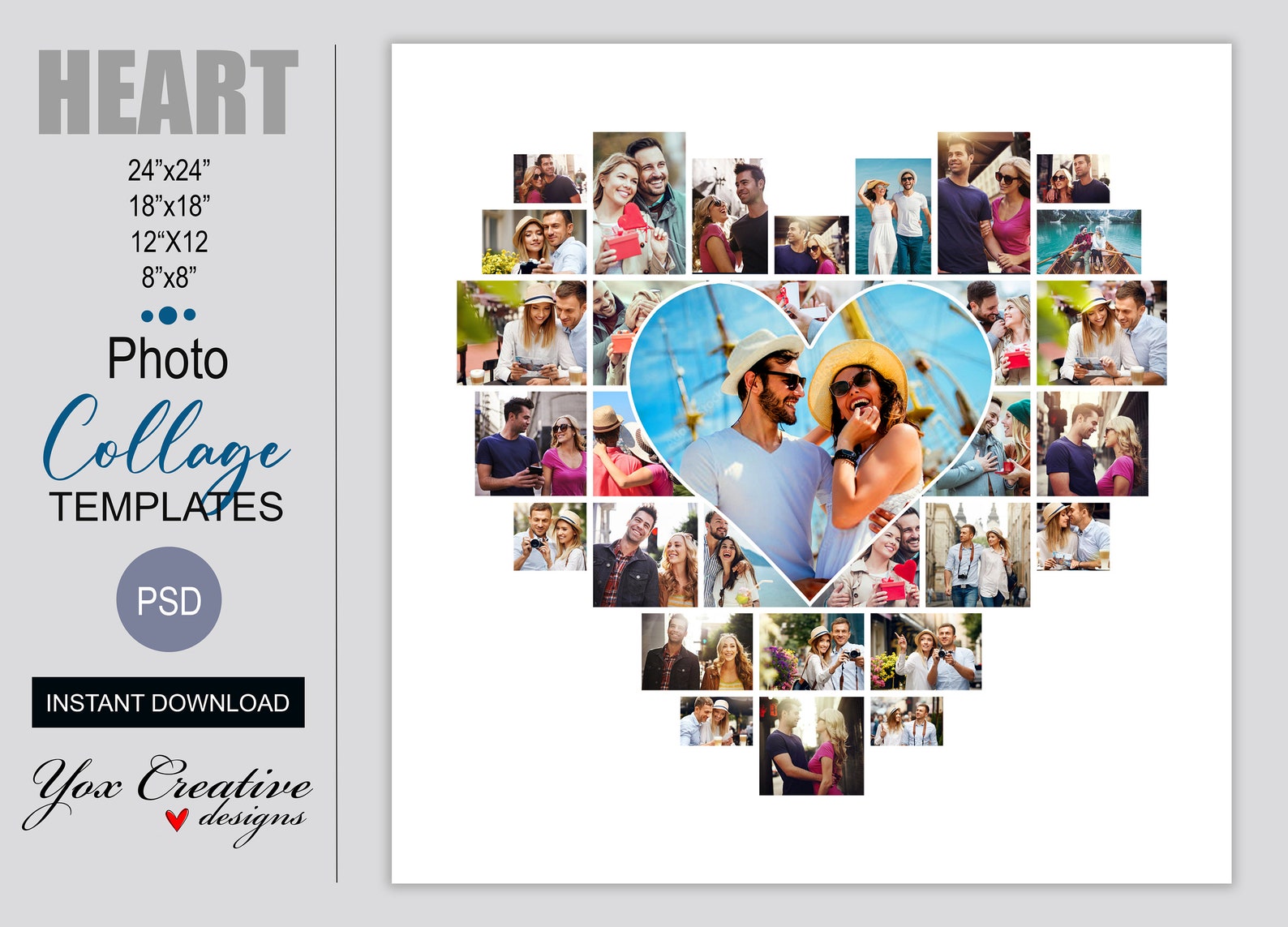 Heart Photo Collage Templates Love Collage Digital Photo - Etsy