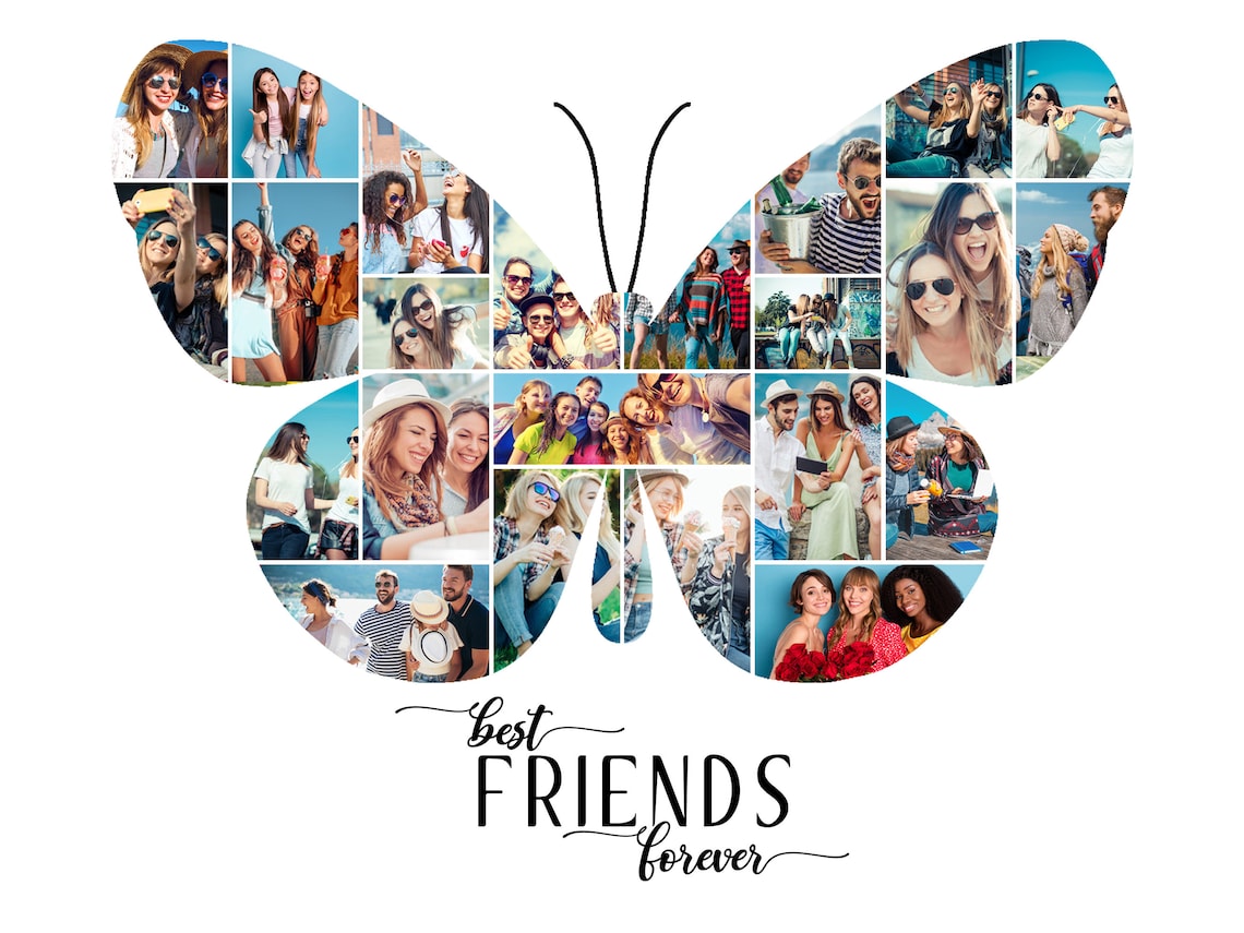 Best Friends Photo Collage Template Butterfly Shape Best - Etsy India
