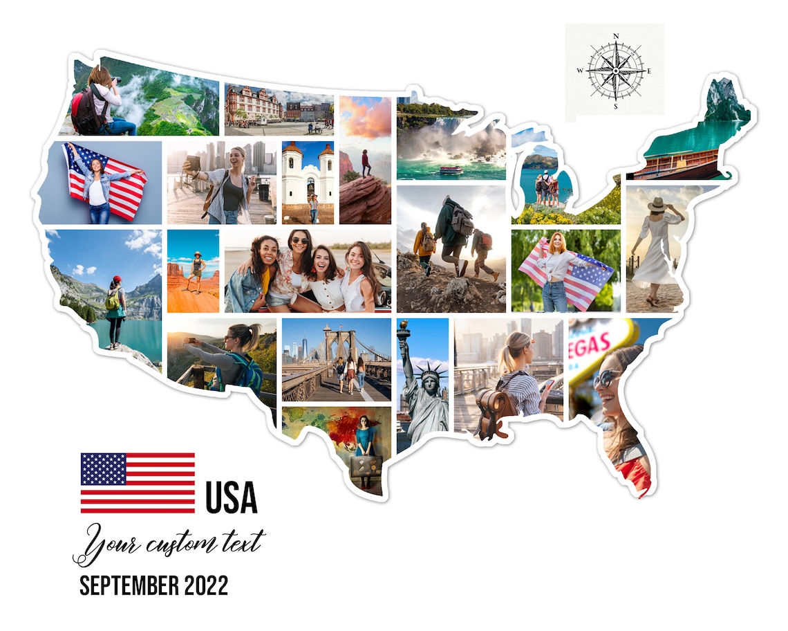 USA Map Photo Collage Template American MAP Collage in PSD - Etsy