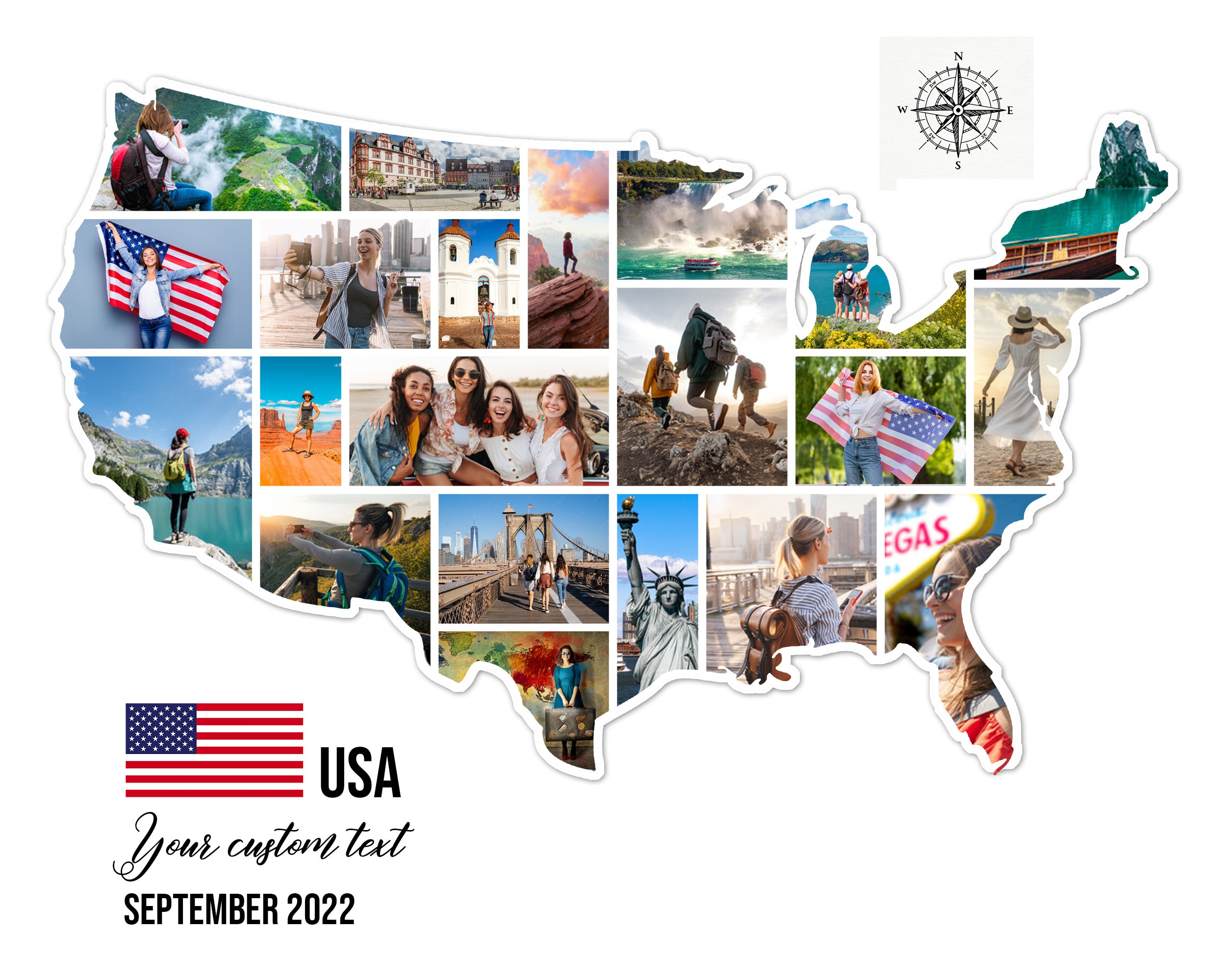 USA Map Photo Collage Template American MAP Collage in PSD - Etsy
