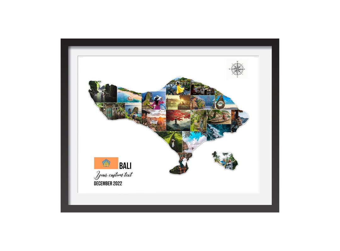 Personalized Bali Travel Map, Bali Map Photo Collage, Customize Bali ...