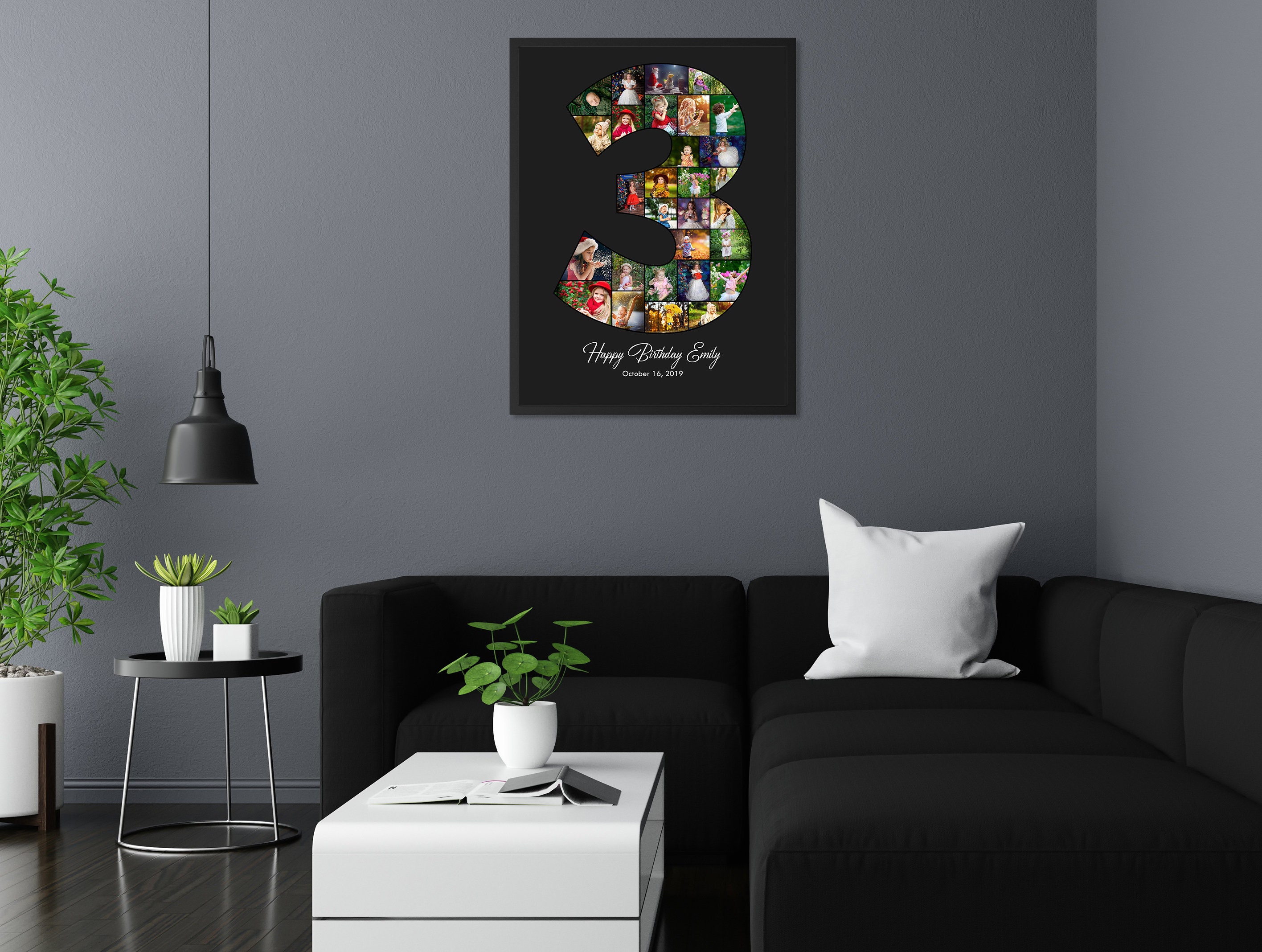 Personalize 3rd Birthday Collage 24-50 Photos, Black Photo Collage Gift ...