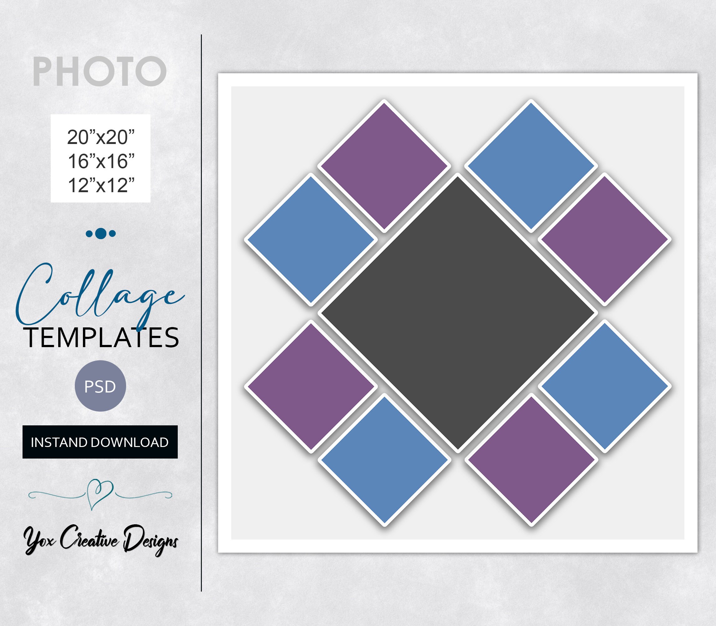 Photo Collage Template in Diamond Shape Photography Portfolio | Etsy