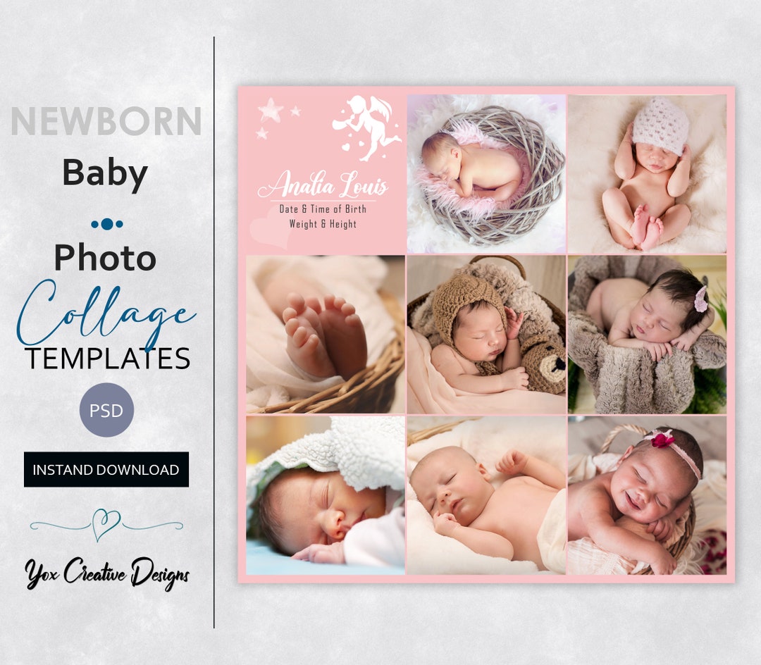 Newborn Photo Collage Template 16"x16" Baby Boy Photography Template ...