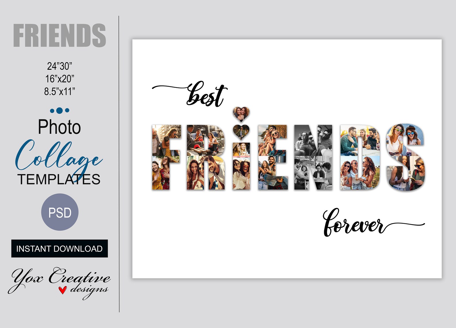 Friends Collage Template 24X30, Personalized Gift for Friend, PSD, Best ...