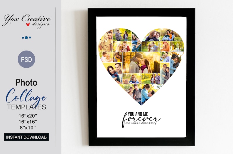 Heart Photo Collage Templates Love Collage Digital Photo - Etsy India