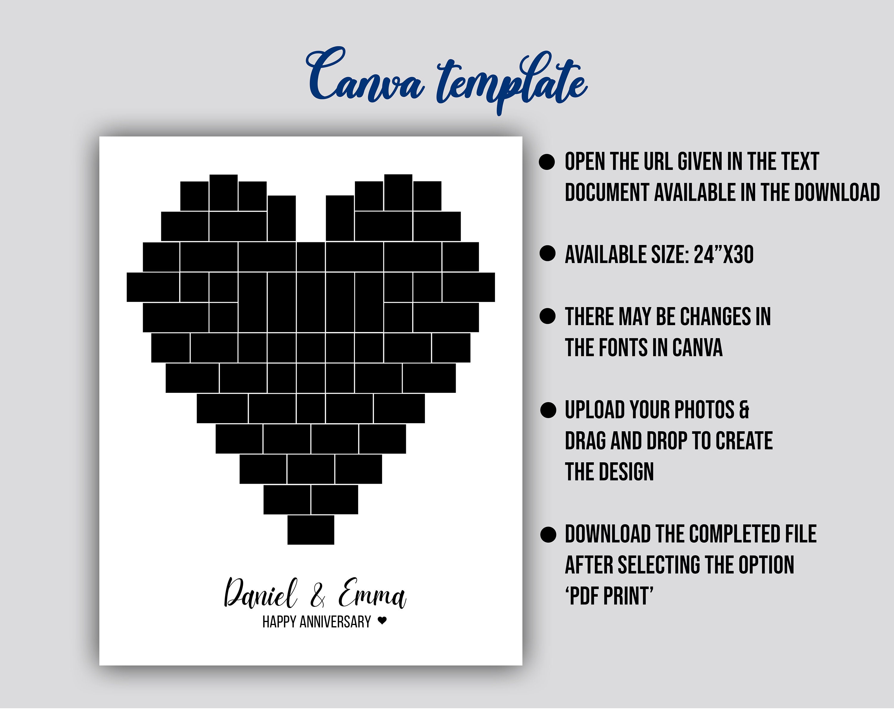 Heart Collage Template Edit Instantly in Canva and Photoshop - Etsy