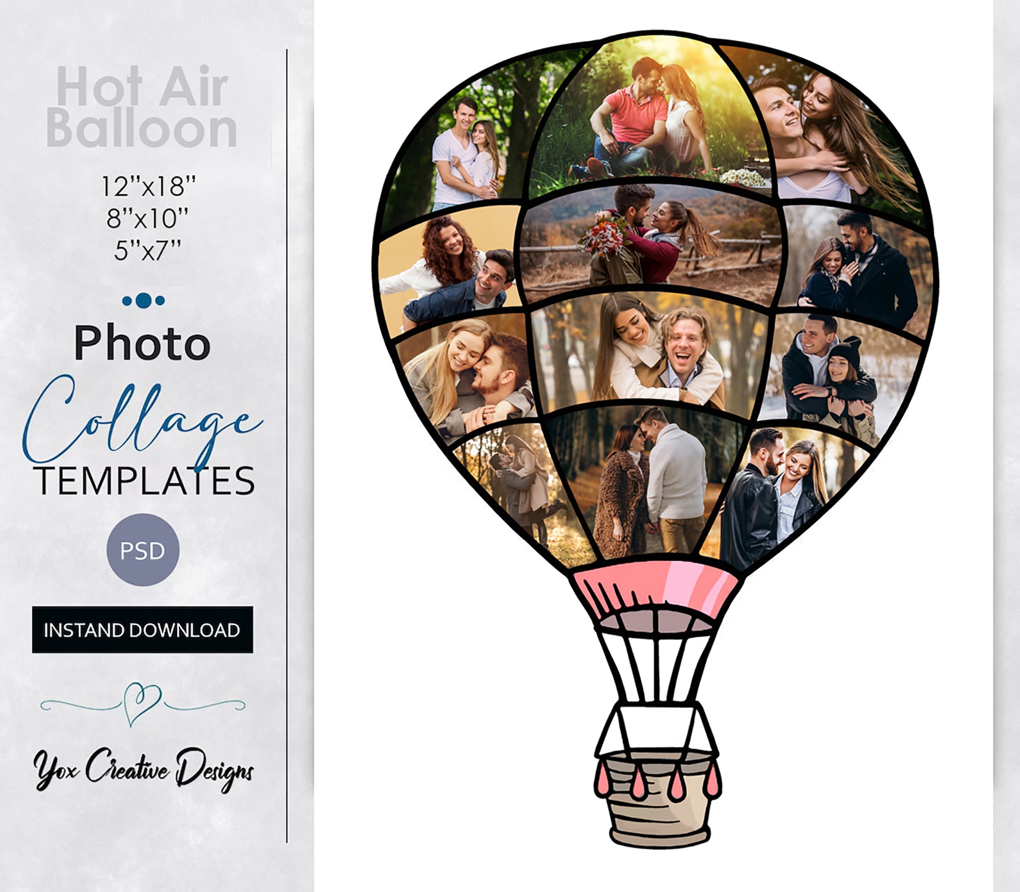 Hot Air Balloon Photo Collage Template in 12x18 - Etsy