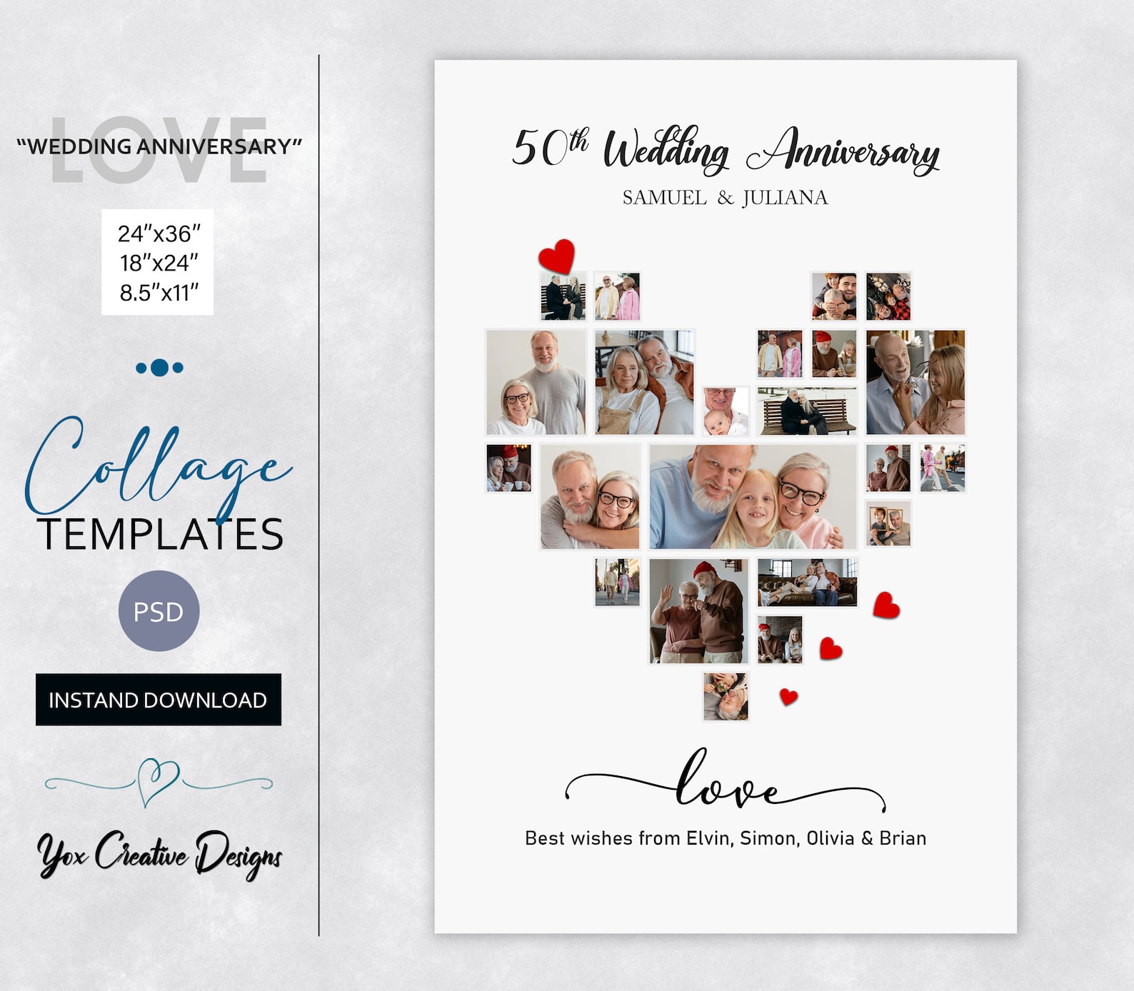 Heart Shape Photo Collage Template Anniversary Gift for - Etsy