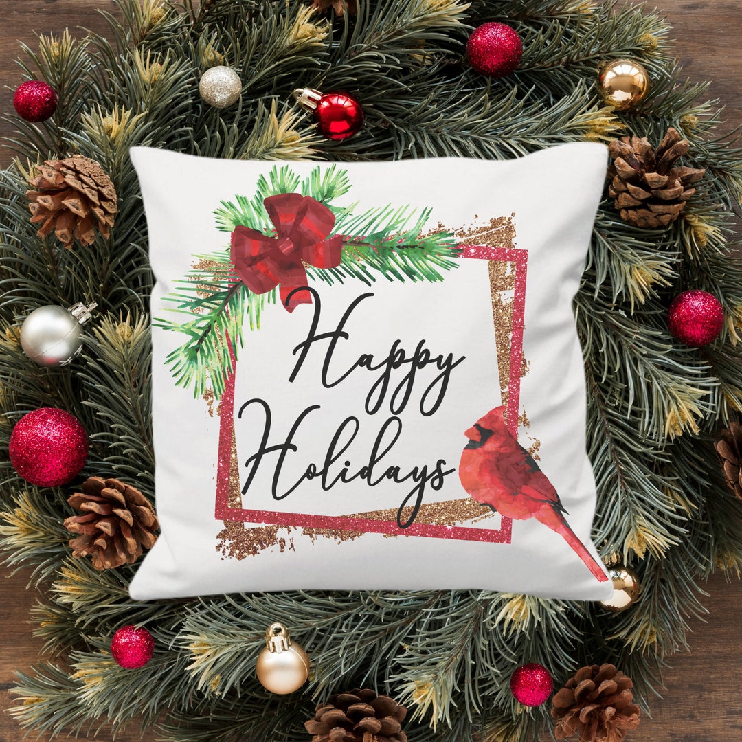 Christmas Throw Pillows, Cardinal Pillow, Red Bird Pillow, Happy ...