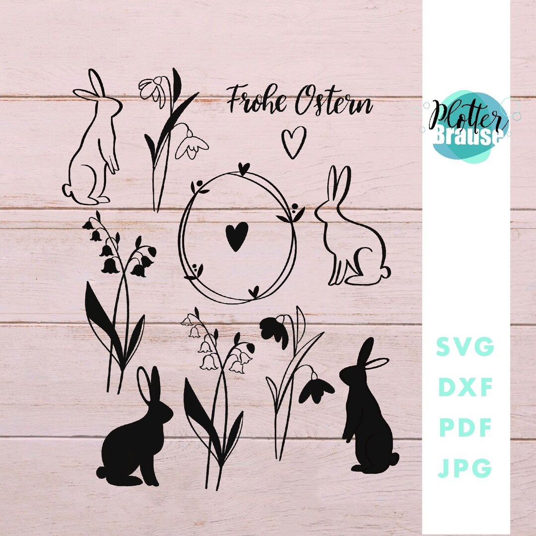 Frohe Ostern Plotterdatei SVG, DXF, Ostern, Frühling, Hase ...