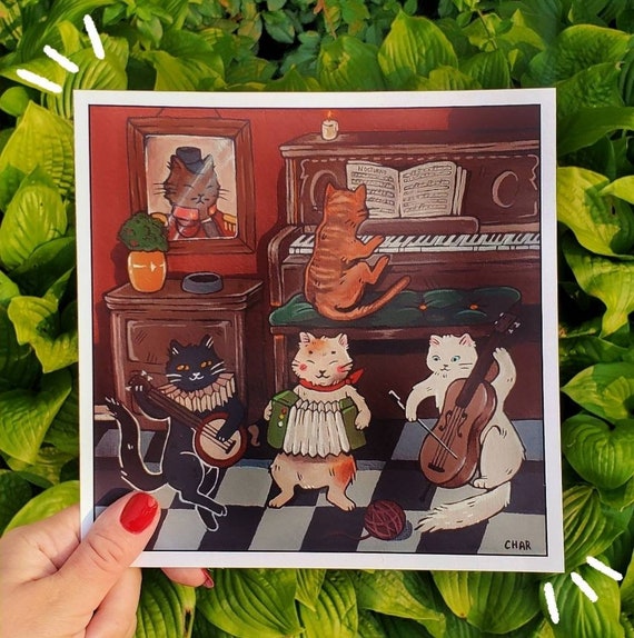 Cats Playing Instruments Art Print | Etsy