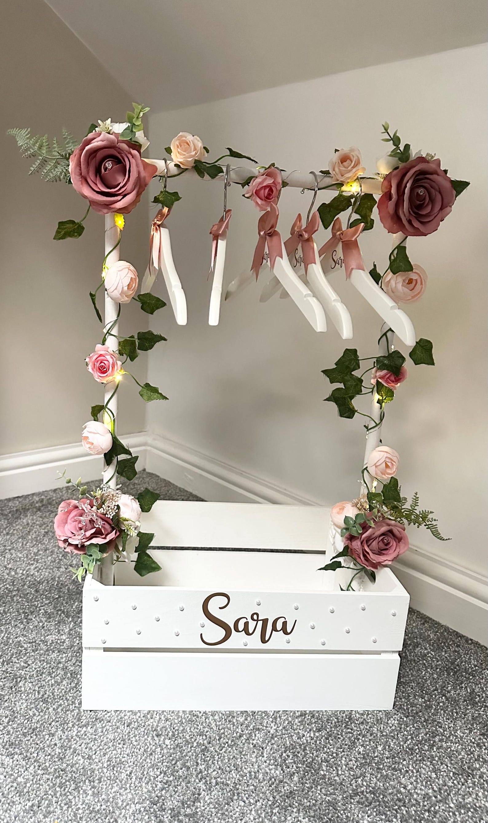 Luxury Personalised Baby Crate Hamper With LED Lightsrose Garland ...