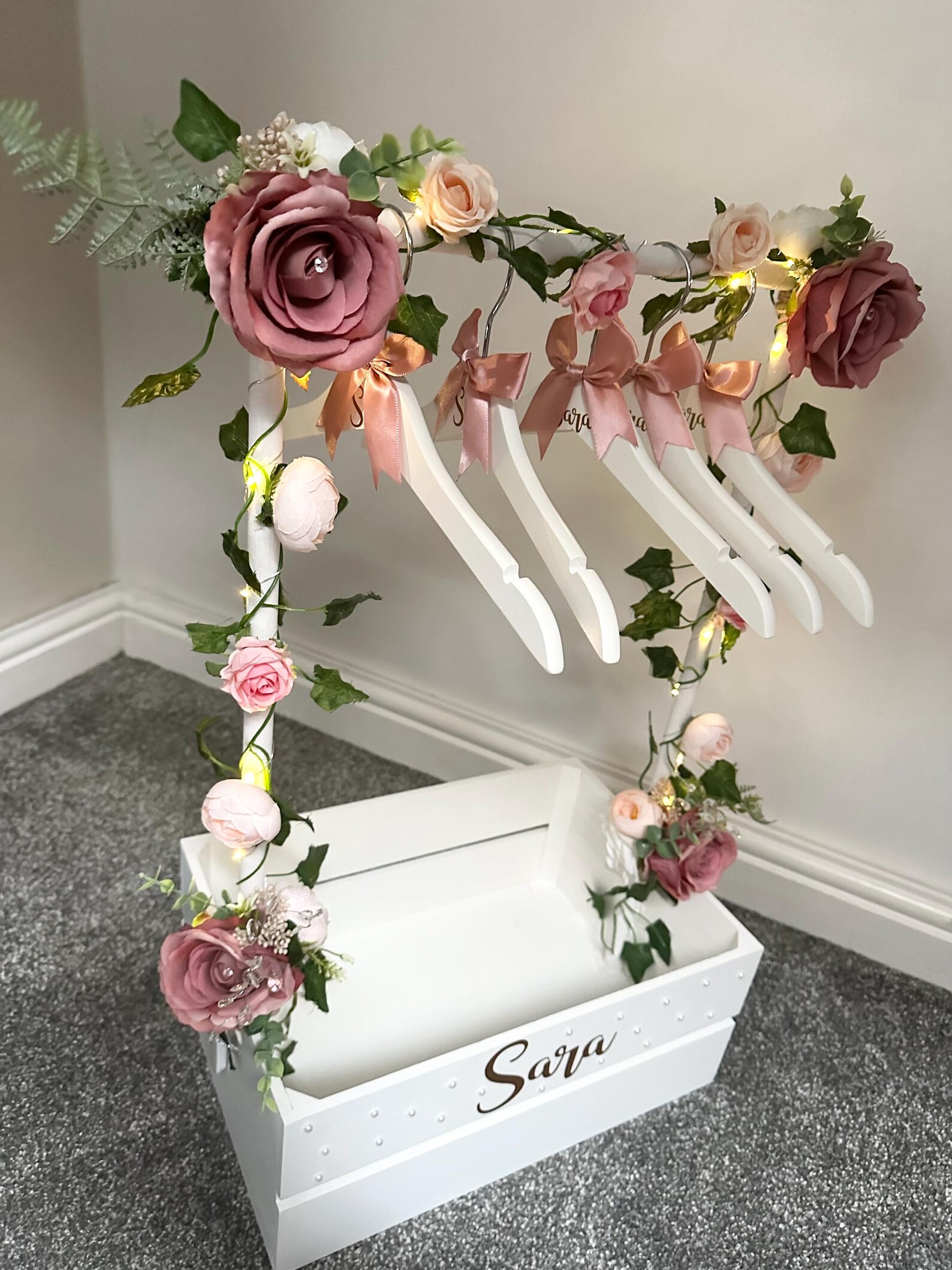 Luxury Personalised Baby Crate Hamper With LED Lightsrose Garland ...