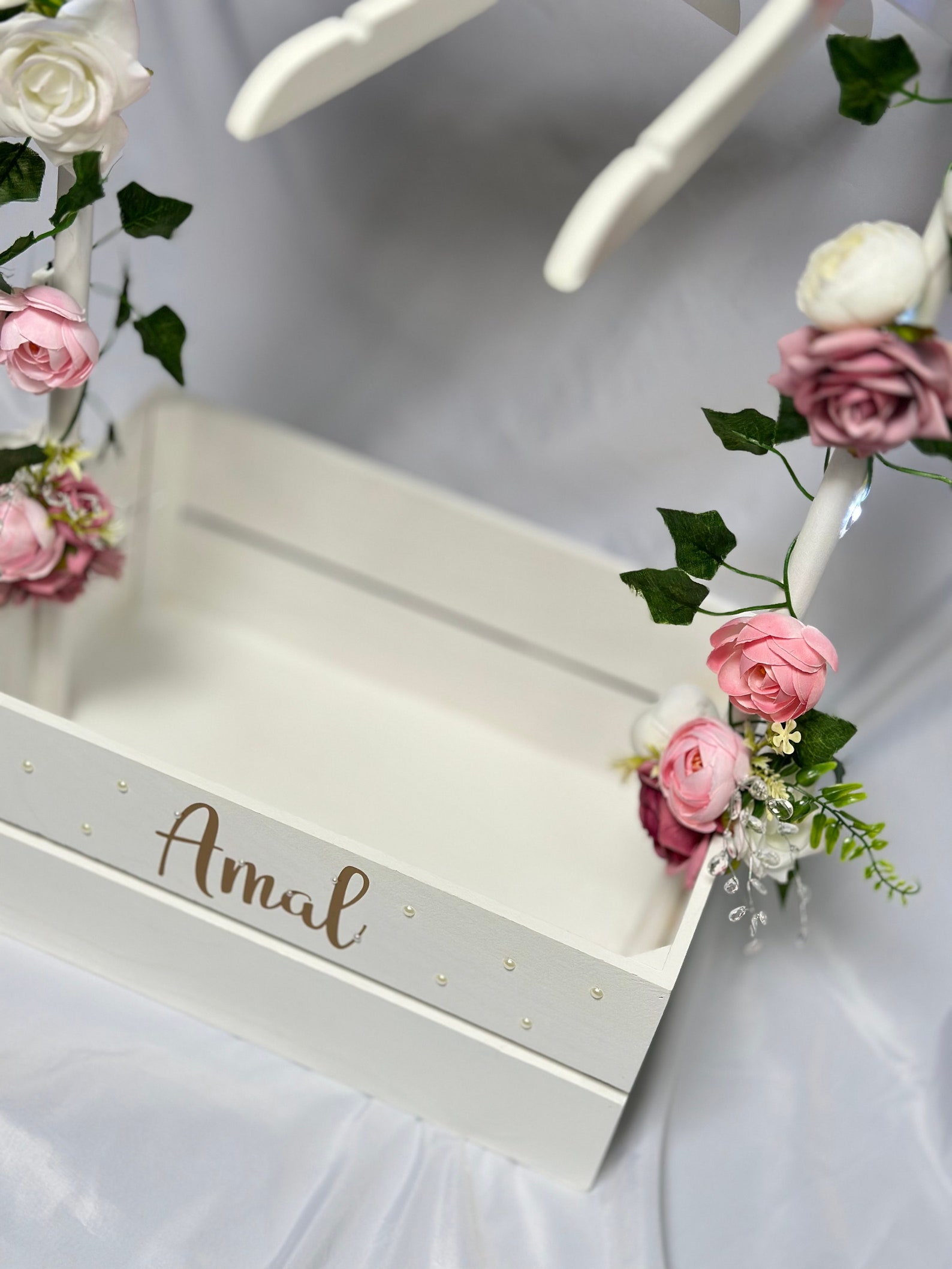 Luxury Personalised Baby Crate Hamper With LED Lightsrose Garland ...