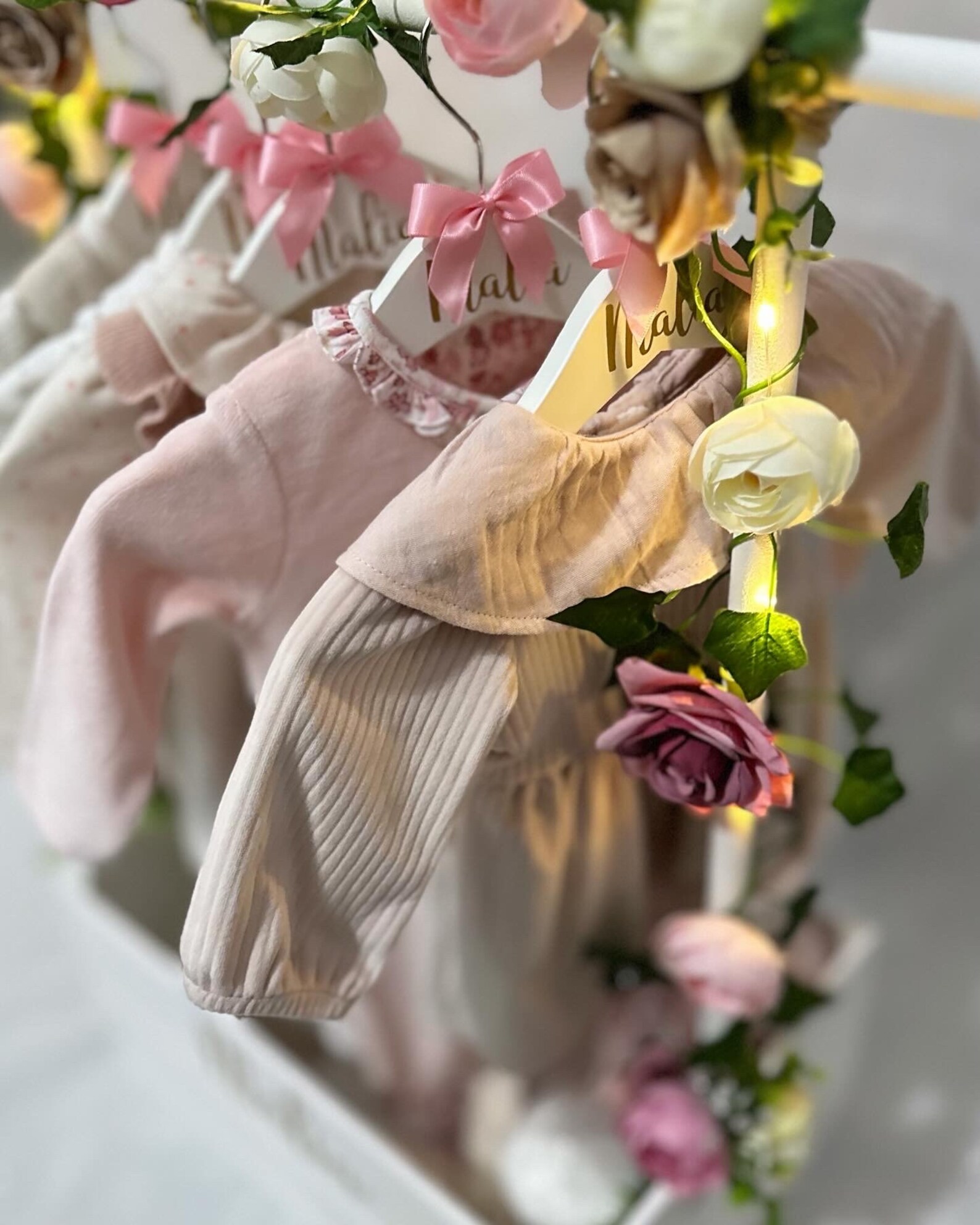 Luxury Personalised Baby Crate Hamper With LED Lightsrose Garland ...