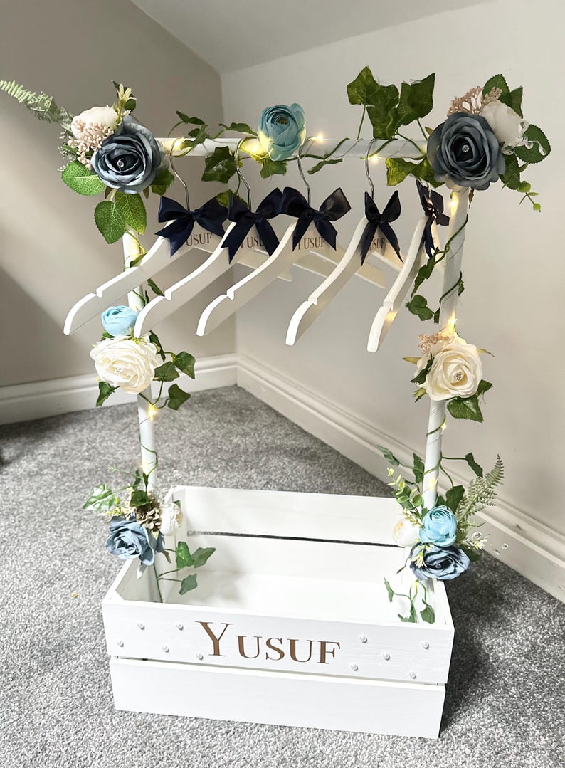 Luxury Personalised Baby Crate Hamper With LED Lightsrose Garland ...