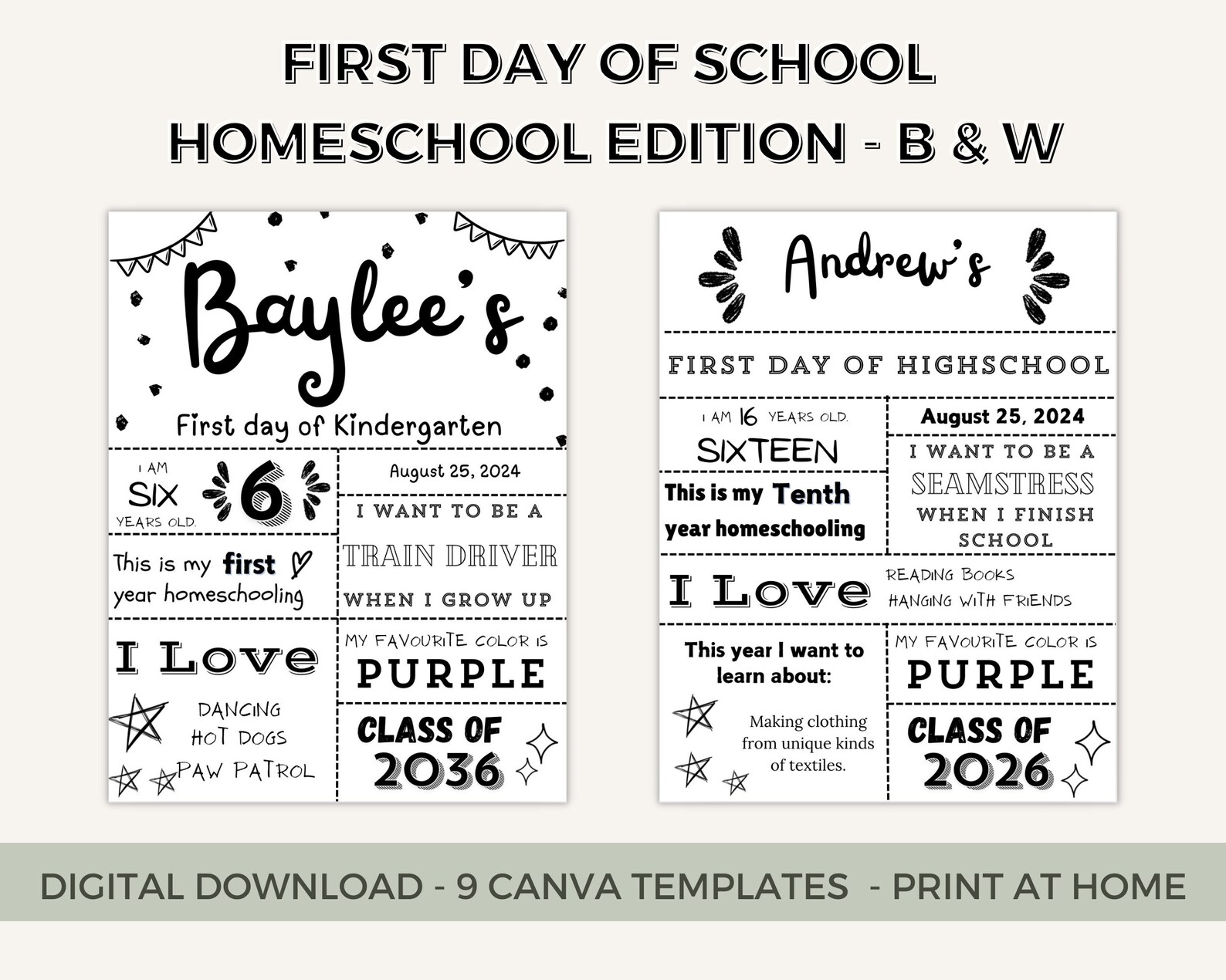 HOMESCHOOL Editable Back to School Sign, Printable First Day of School ...
