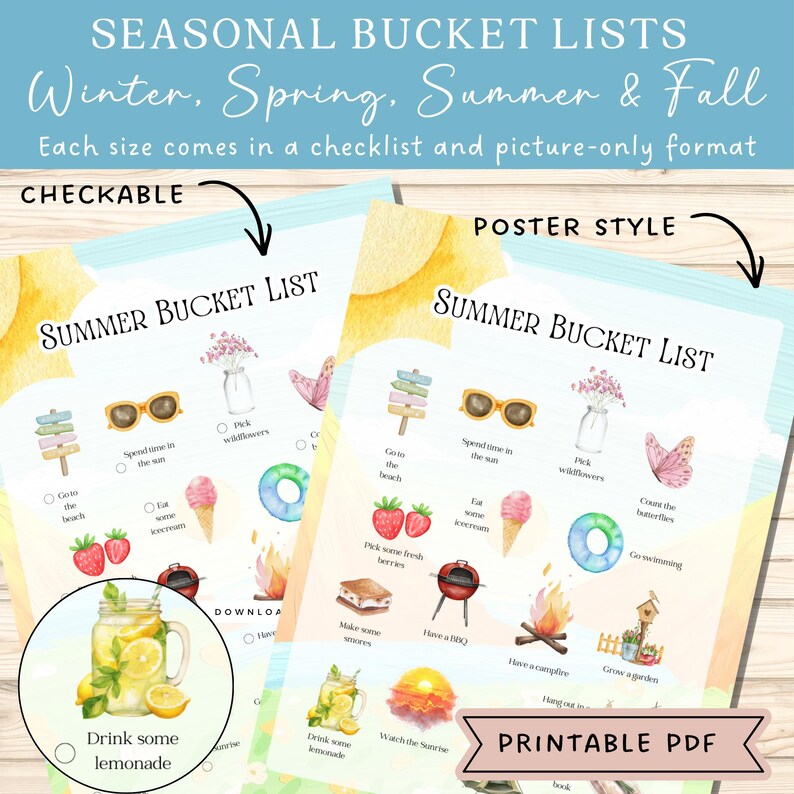 Seasonal Bucket List Printable Bundle, Planner Pages (digital Download ...