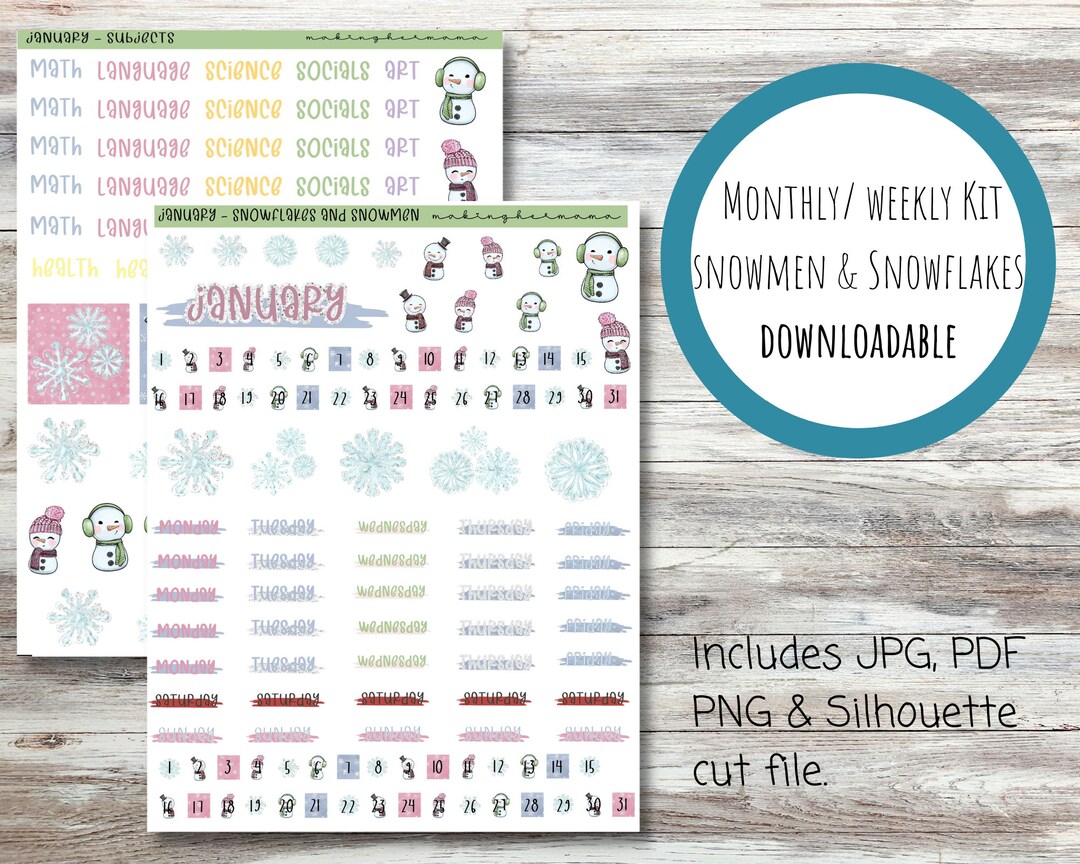 PRINTABLE January Snowmen and Snowflakes Stickers Planner - Etsy