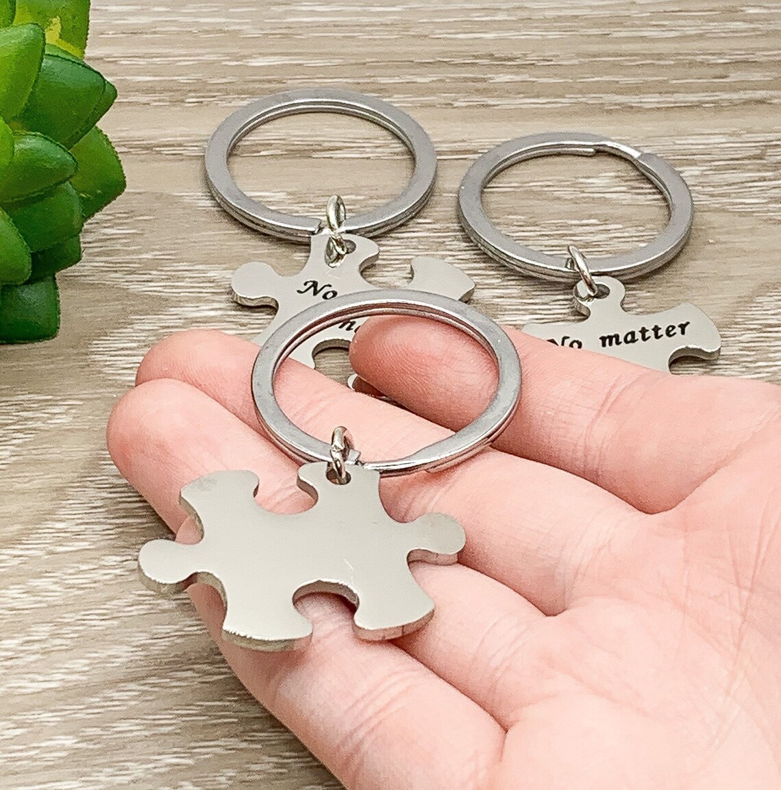 Puzzle Interlocking Keychain Set for 3 No Matter Where Best | Etsy