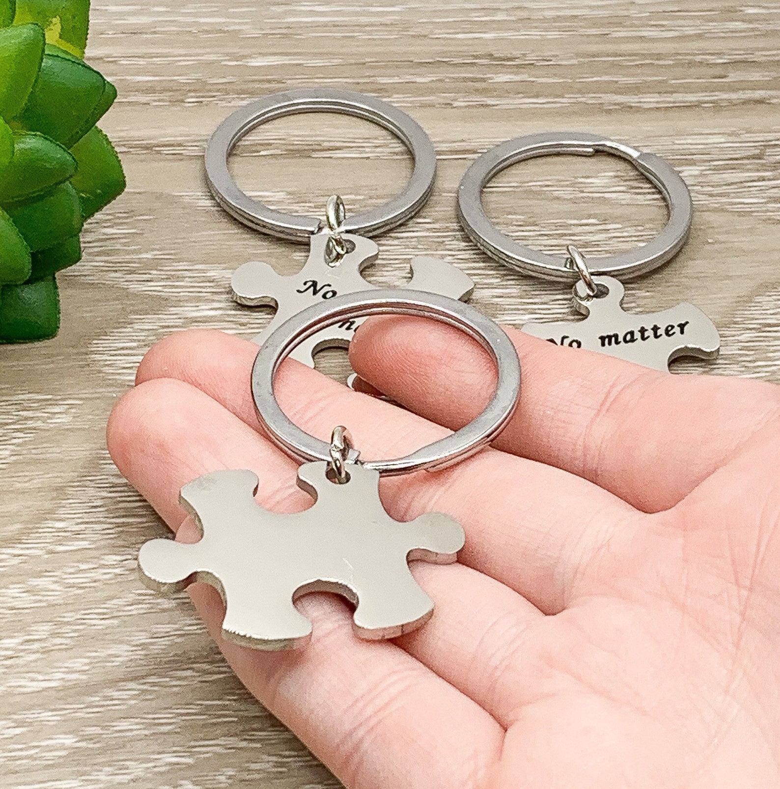Puzzle Interlocking Keychain Set for 3 No Matter Where Best | Etsy