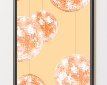 Disco Ball Art Print Orange and Pink Disco Ball Wall Art - Etsy