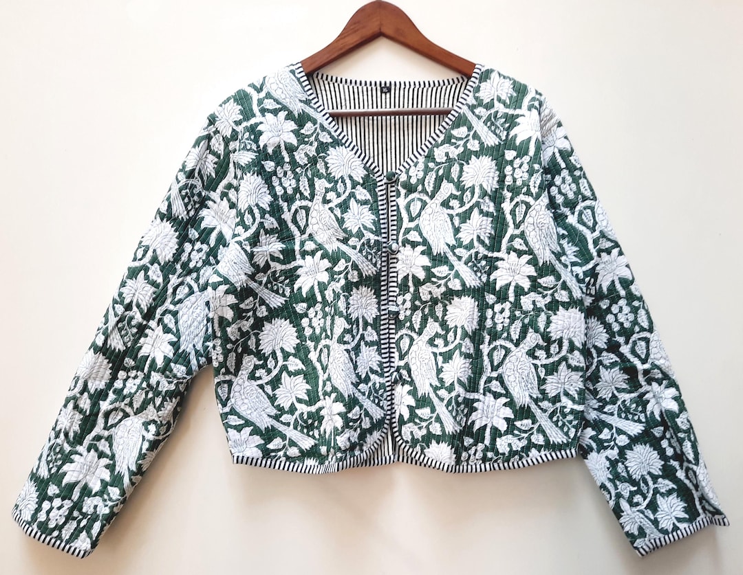Handmade Bird Print Duster Women Jacket Quilted Coat for Birthday Gift ...