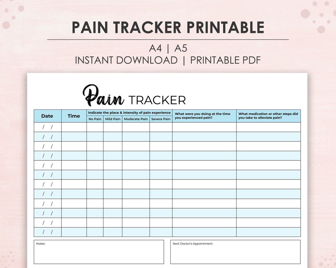 Pain Tracker Printable Pain Tracker Log Pain Severity Log Healthcare ...
