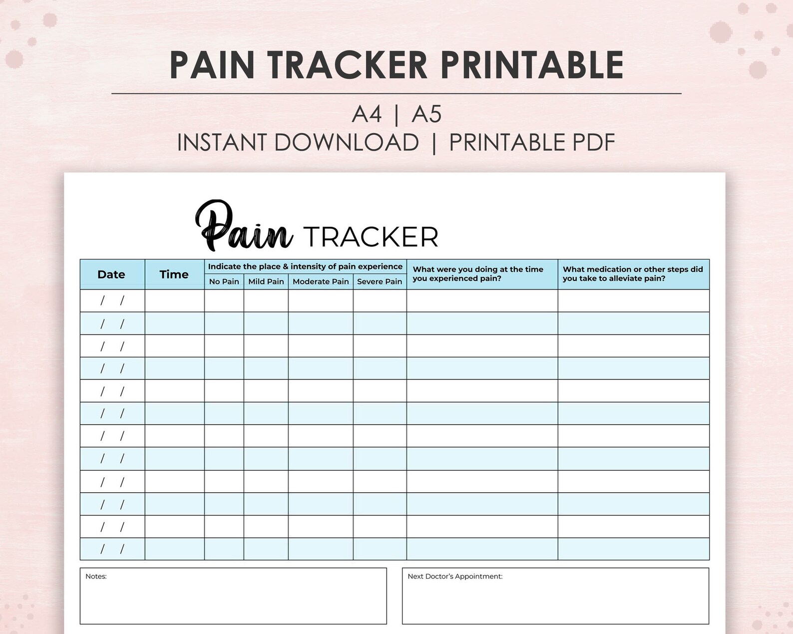 Pain Tracker Printable Pain Tracker Log Pain Severity Log Healthcare ...