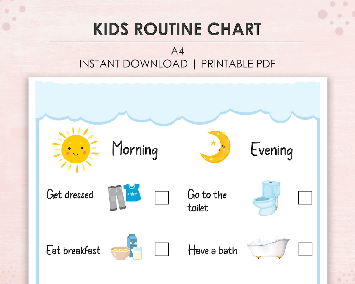 Morning & Evening Kids Routine Chart, Kids Routine, Behaviour Chart ...