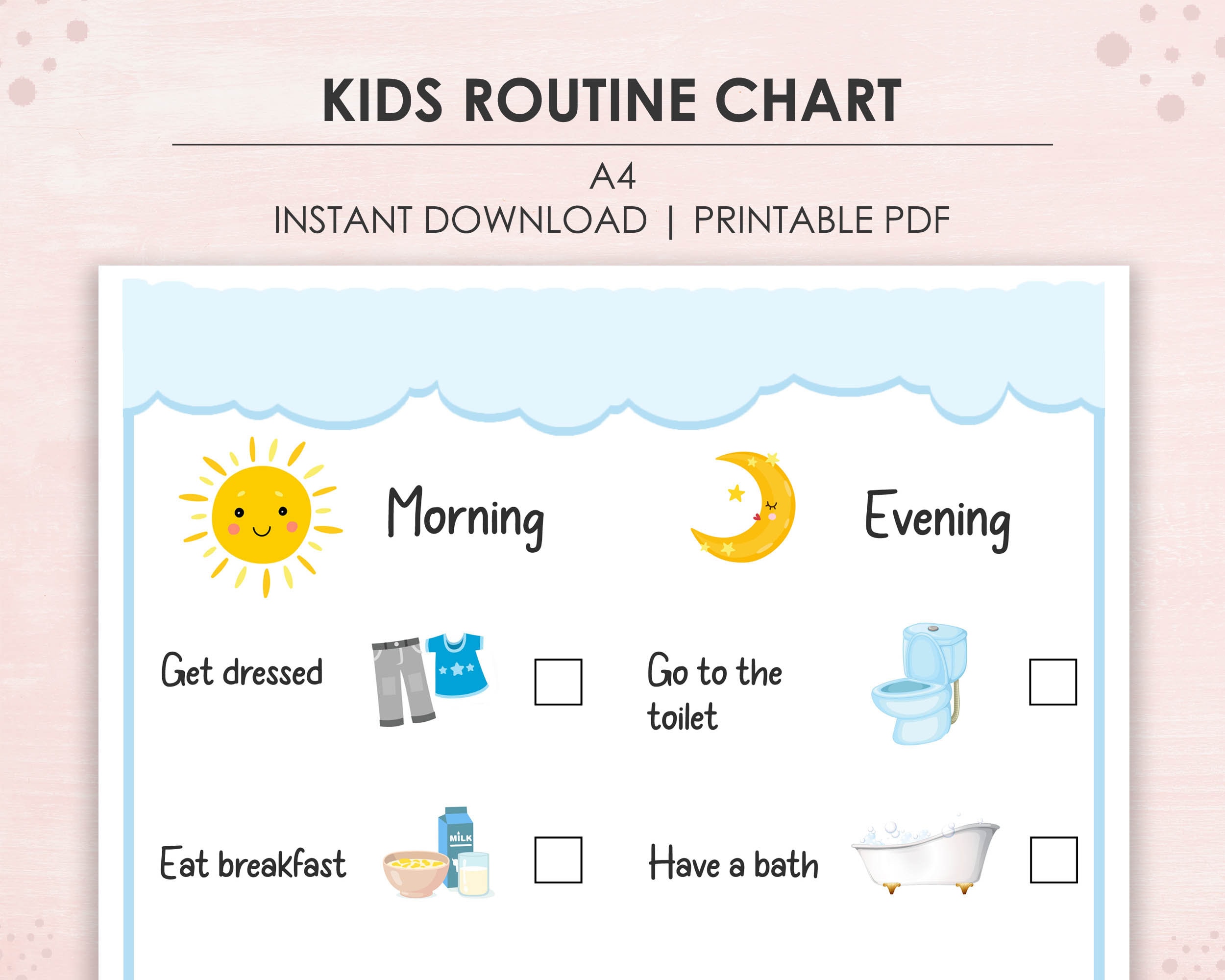 Morning & Evening Kids Routine Chart, Kids Routine, Behaviour Chart ...