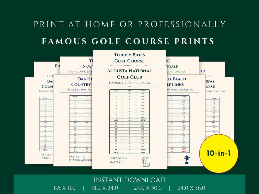 Famous Golf Course Scorecard Prints - Instant Download - Multi Size and ...