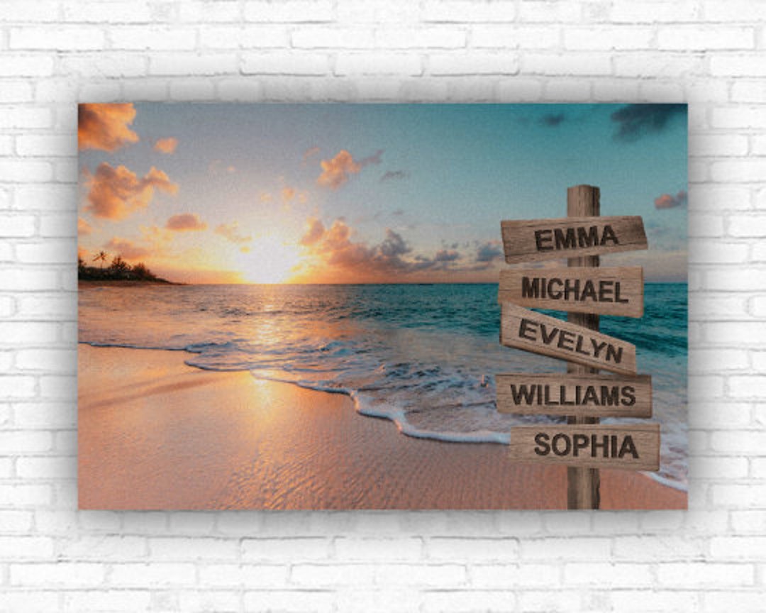 Personalized Family Canvas, Beach View Multi Name Canvas, Family Name ...