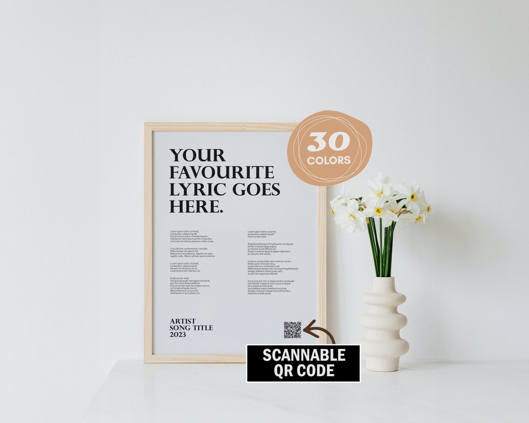Custom Song Lyric Print With QR Code, Printable Personalized Lyric ...