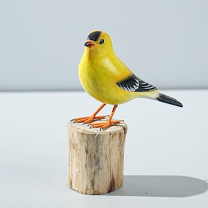 American Goldfinch Statue, Painted Wood Carving, Hand Painted, Wooden ...