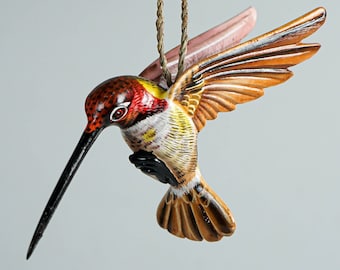 Colorful Hummingbird Statue Painted Sculpture Wood Carving | Etsy