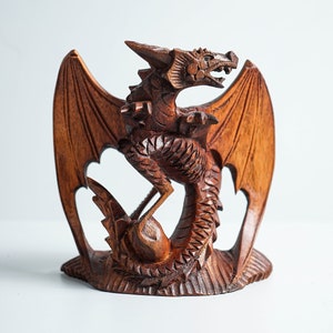 Small Dragon Statue, Mystical Animal, Wooden Dragon, Wood Carved ...