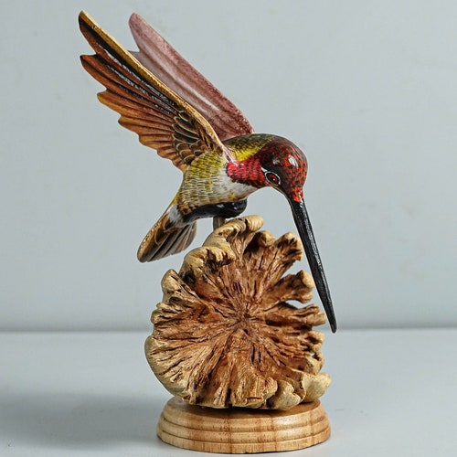 Colorful Hummingbird Statue Blue Painted Sculpture Wood - Etsy