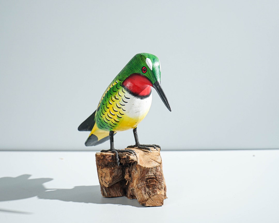 Hummingbird Statue, Painted Wood Carving, Wooden Bird Art, Colorful Art ...