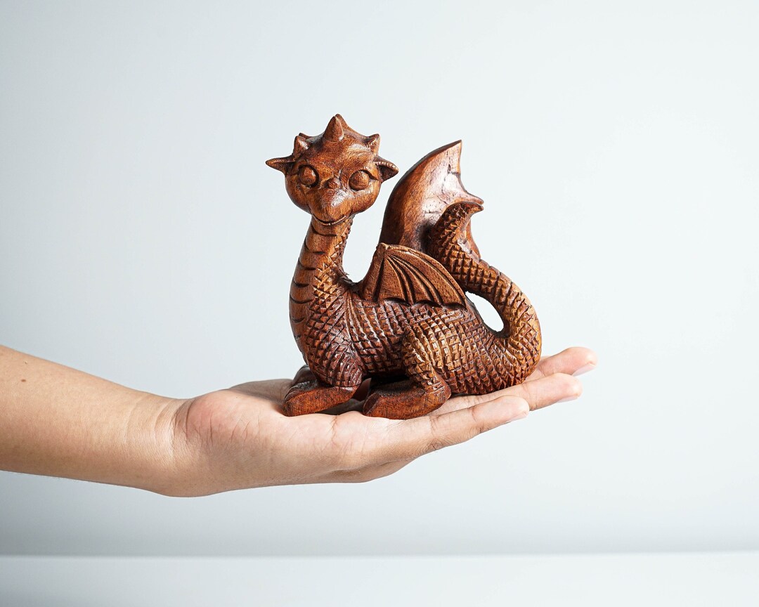 Unique Dragon Figurine, Gothic, Wooden Baby Dragon, Fantastic Animal ...