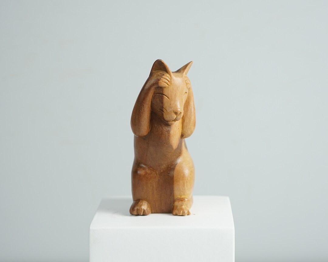 Wooden Cat Sculpture, Animal Statue, Wood Carving, Handcrafted, Unique ...